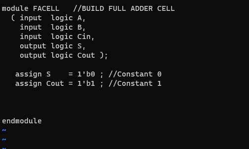 Solved module FACELL //BUILD FULL ADDER CELL ( input logic | Chegg.com