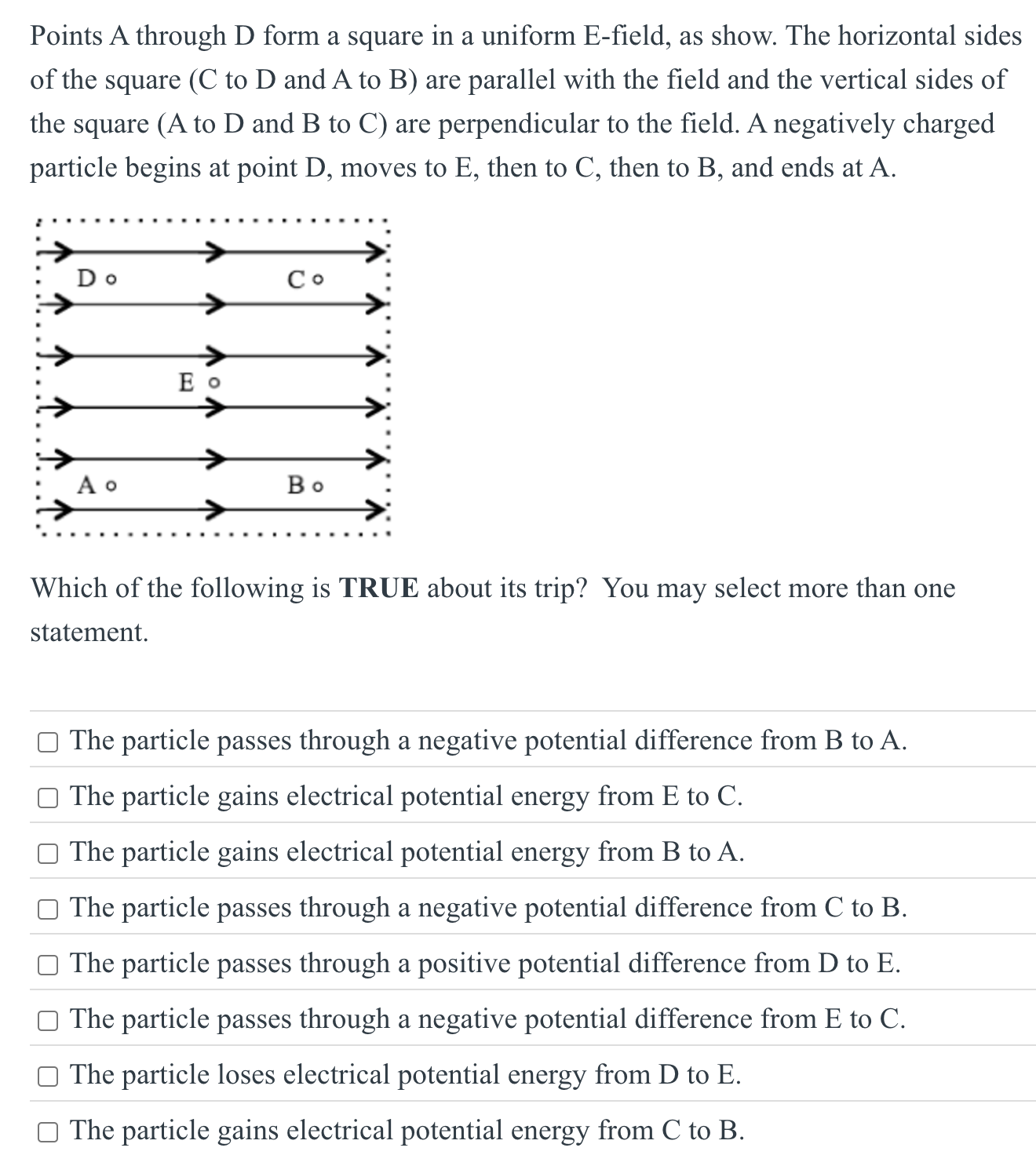 Solved Points A through D form a square in a uniform | Chegg.com