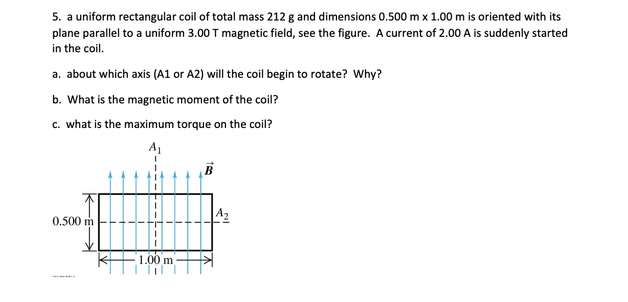 Solved a uniform rectangular coil of total mass 212 g and | Chegg.com