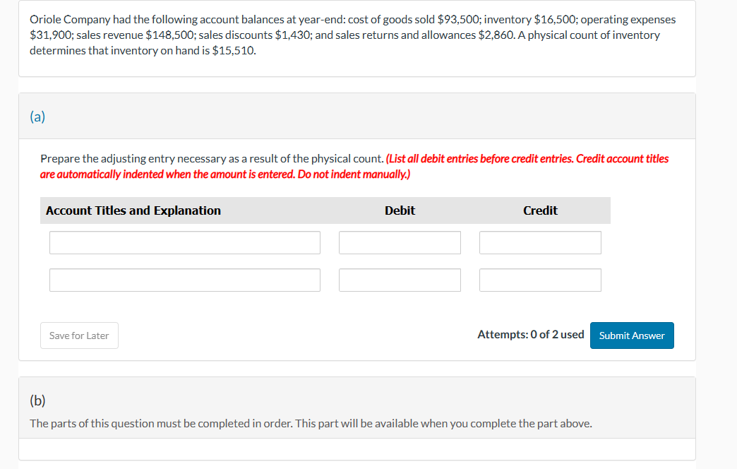 Solved Oriole Company had the following account balances at | Chegg.com