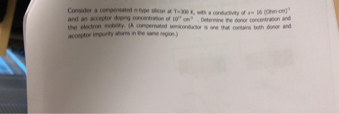 Solved Consider a compensated n type silicon at T-300 K, | Chegg.com