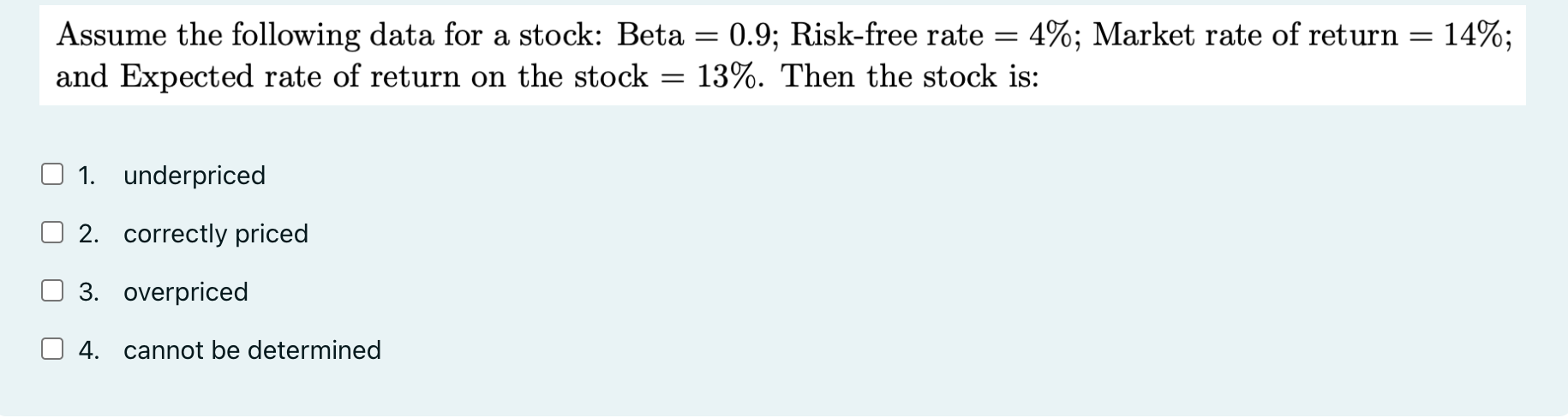 Solved Assume the following data for a stock: Beta | Chegg.com