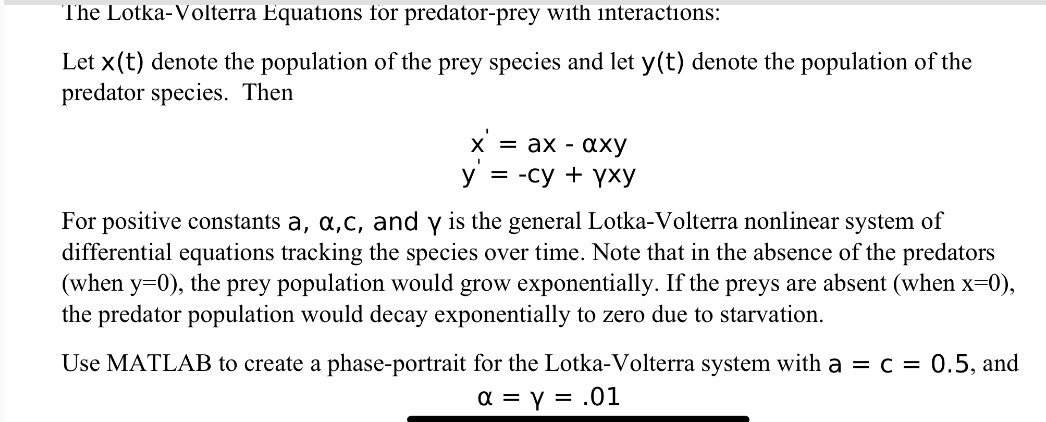 Solved The Lotka-Volterra Equations for predator-prey with | Chegg.com