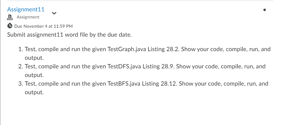 LISTING 28.2 TESTGRAPH.JAVA 1 public class TestGraph | Chegg.com LISTING 28.2 TESTGRAPH.JAVA 1 public class TestGraph | Chegg.com