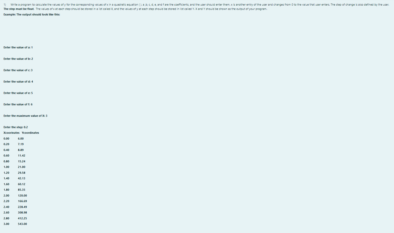 Solved Example: The output should look like this: Enter the | Chegg.com