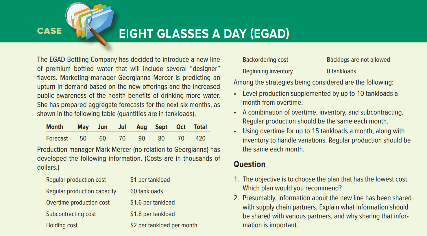 CASE W EIGHT GLASSES A DAY (EGAD) | Chegg.com