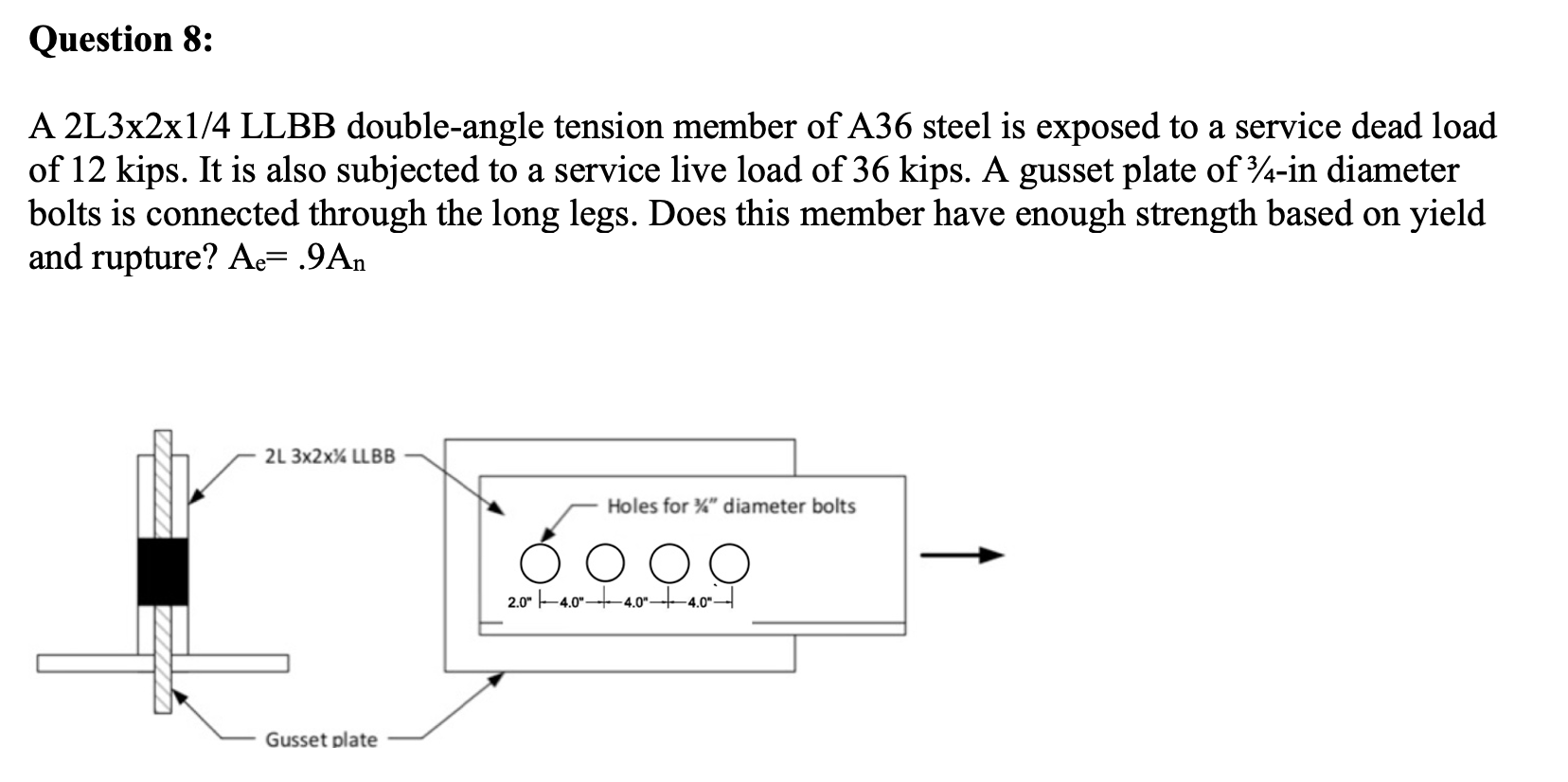 Solved Question 8: A 2L3x2x1/4 LLBB double-angle tension | Chegg.com