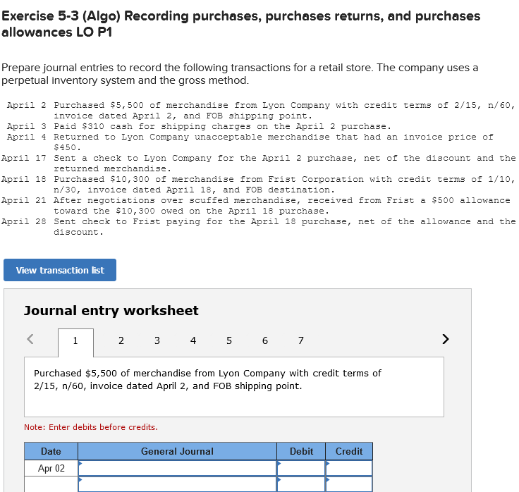 Solved Exercise 5-3 (Algo) Recording purchases, purchases | Chegg.com Solved Exercise 5-3 (Algo) Recording purchases, purchases | Chegg.com