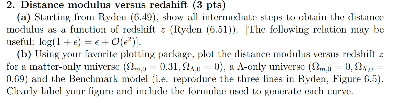 2. Distance modulus versus redshift (3 pts) (a) | Chegg.com