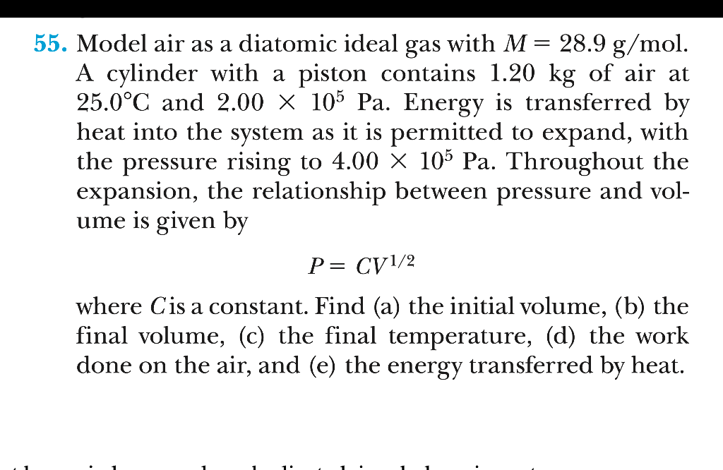 5. Model air as a diatomic ideal gas with M=28.9 | Chegg.com