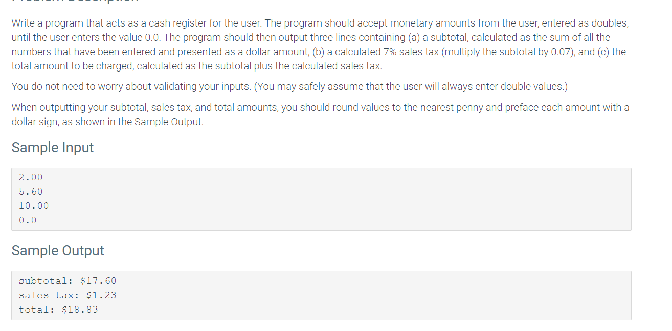 Solved Write a program that acts as a cash register for the | Chegg.com