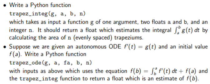 Solved • Write a Python function trapez_integ(g, a, b, n) | Chegg.com