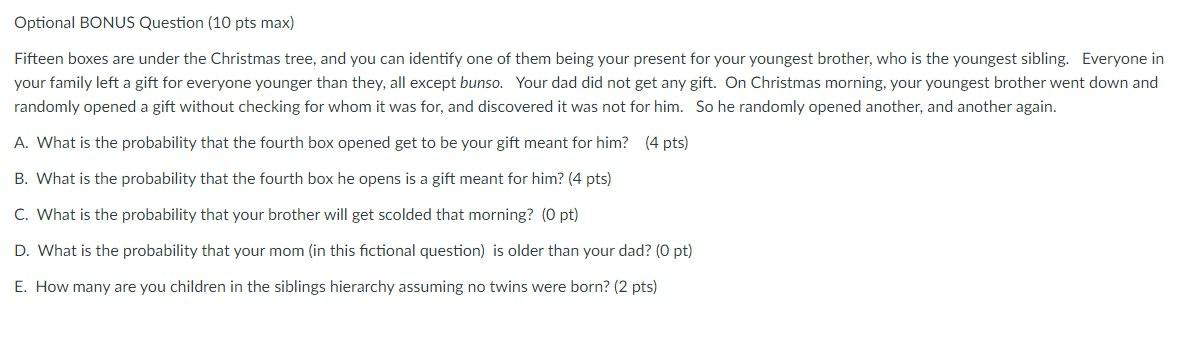 Solved Optional BONUS Question (10 pts max) Fifteen boxes | Chegg.com