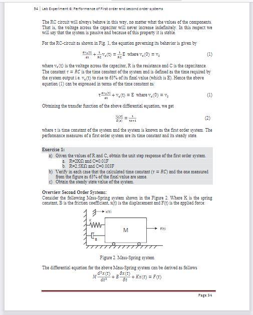 Solved 4 Lob Experiment 6: Ferformence of First order snd | Chegg.com