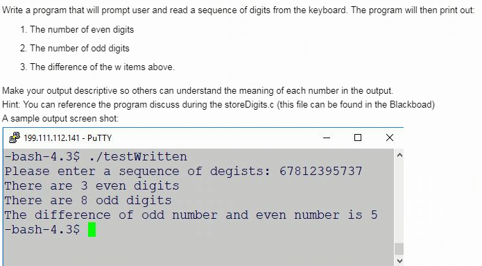Solved Wirite a program that will prompt user and read a | Chegg.com