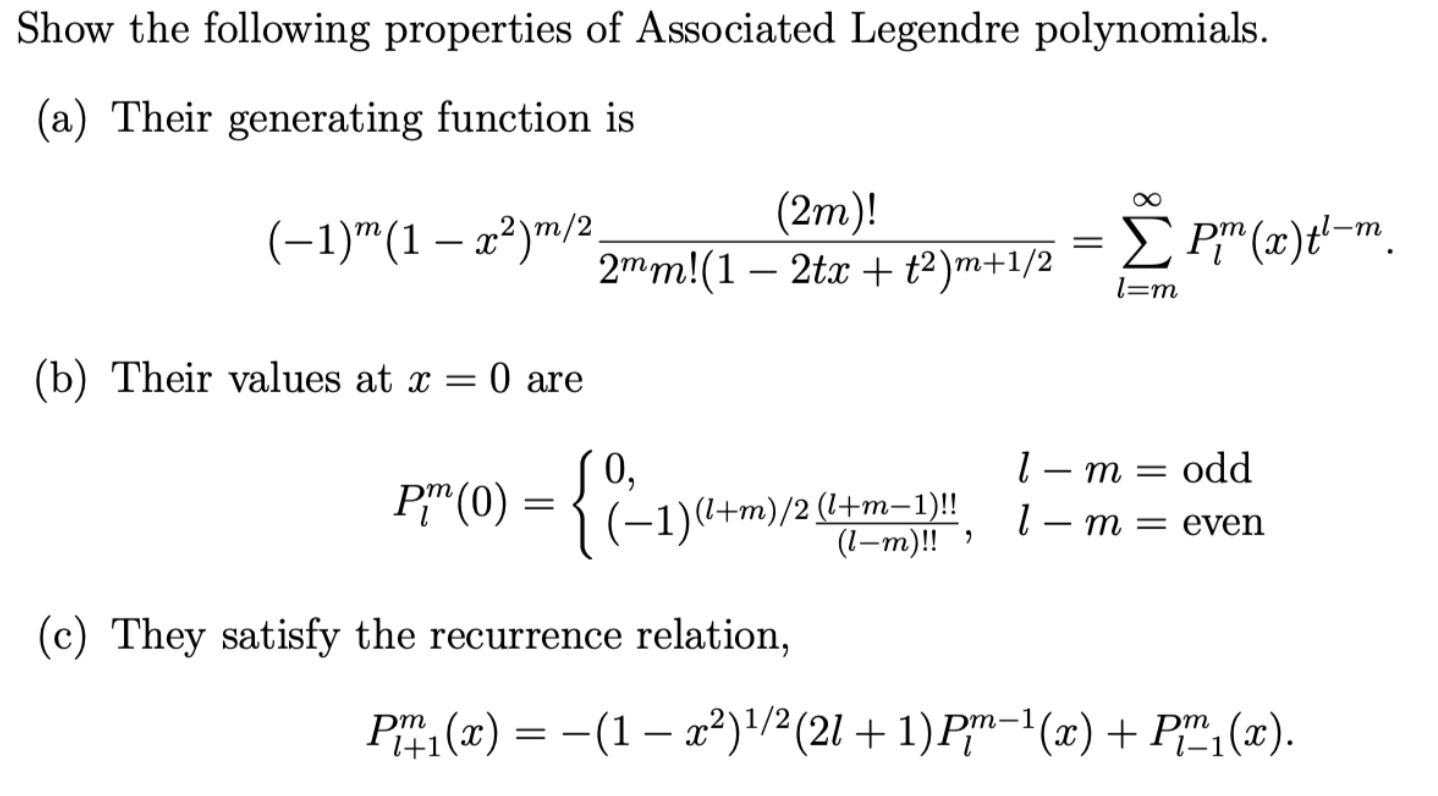 Solved Show The Following Properties Of Associated Legendre