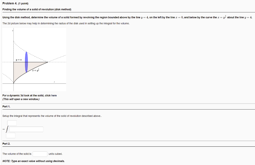 Solved Problem 4. (1 point) Finding the volume of a solid of | Chegg.com