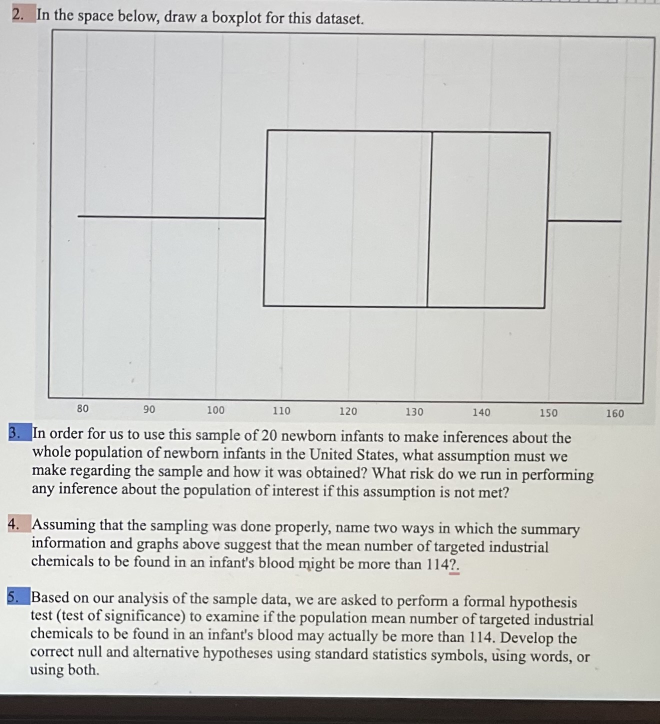 2. In the space below, draw a boxplot for this | Chegg.com