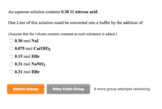 Solved An aqueous solution contains 0.30 M nitrous acid. One | Chegg.com