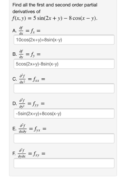 Solved Find all the first and second order partial | Chegg.com