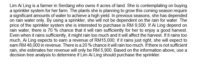 Solved Lim Ai Ling is a farmer in Serdang who owns 4 acres | Chegg.com