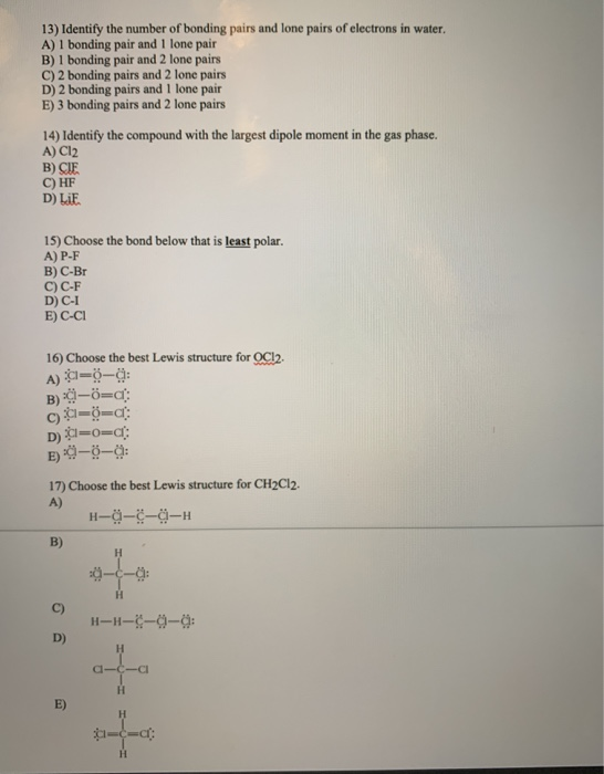 Solved 13) Identify the number of bonding pairs and lone | Chegg.com