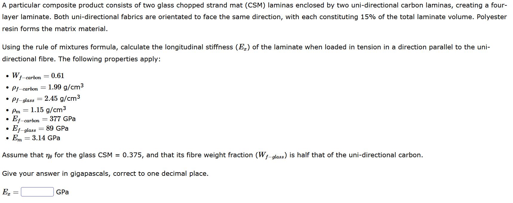 Solved A particular composite product consists of two glass | Chegg.com