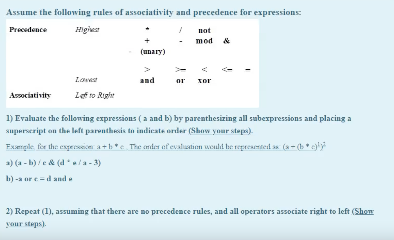 Solved Assume the following rules of associativity and | Chegg.com