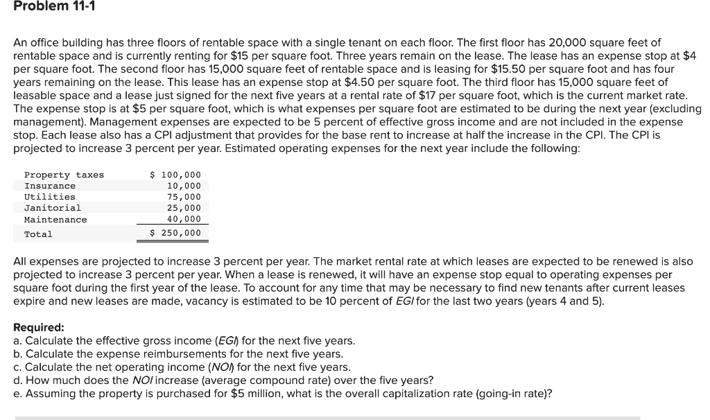 Solved Problem 11-1 An office building has three floors of | Chegg.com
