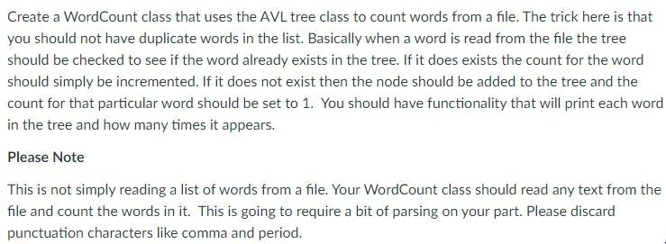 Solved Create a WordCount class that uses the AVL tree class | Chegg.com