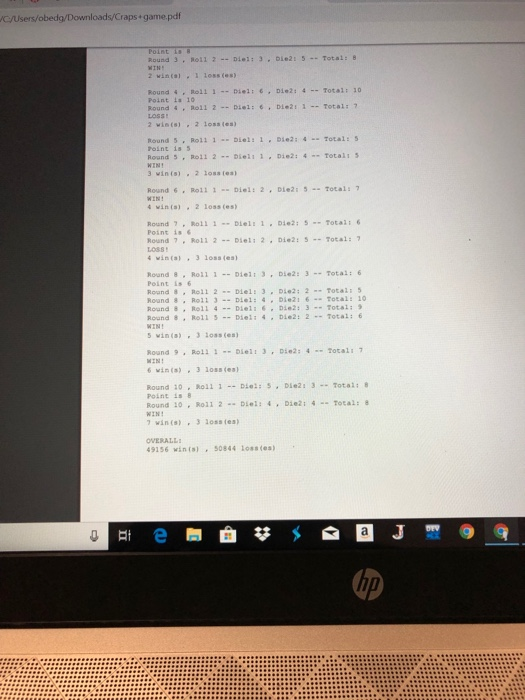 Solved x Craps game pdtf x zy ownloads/Craps+gamepdf Write a | Chegg.com