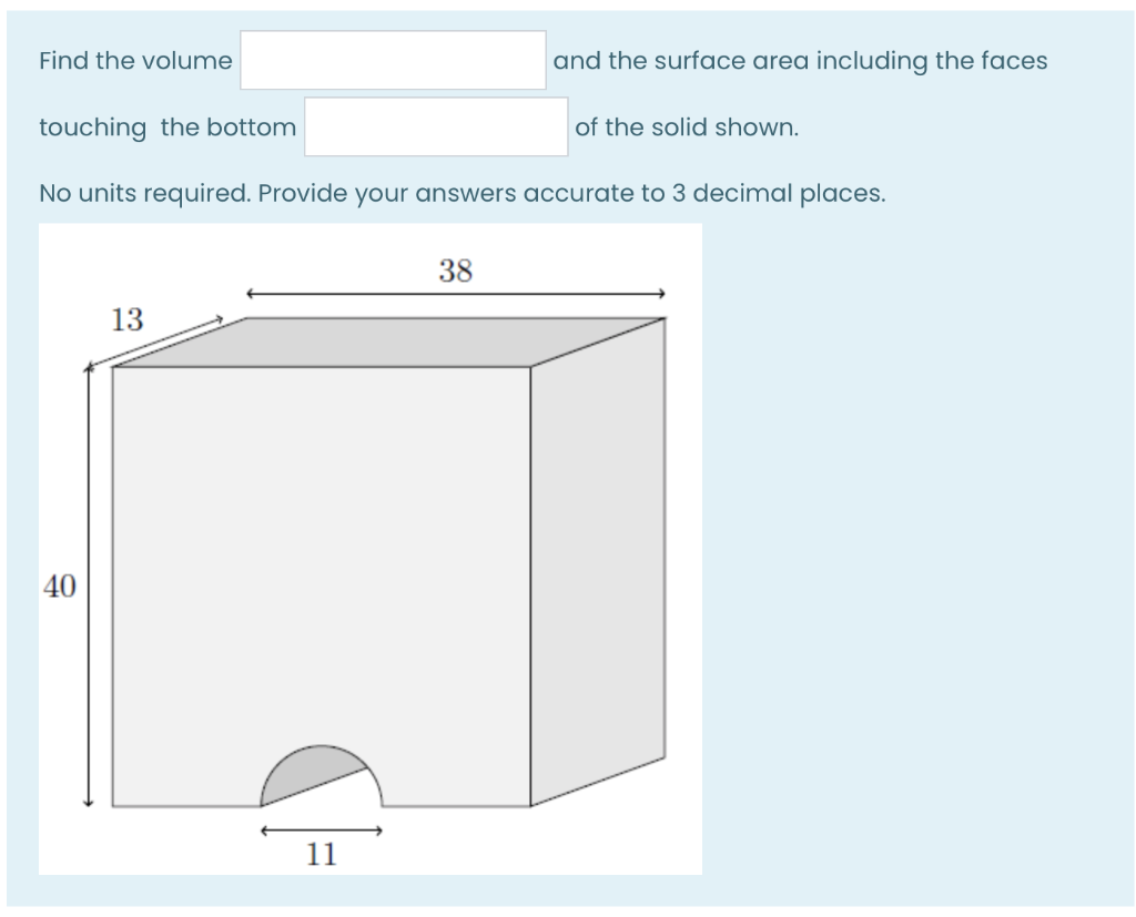 Solved Find the volume and the surface area including the | Chegg.com