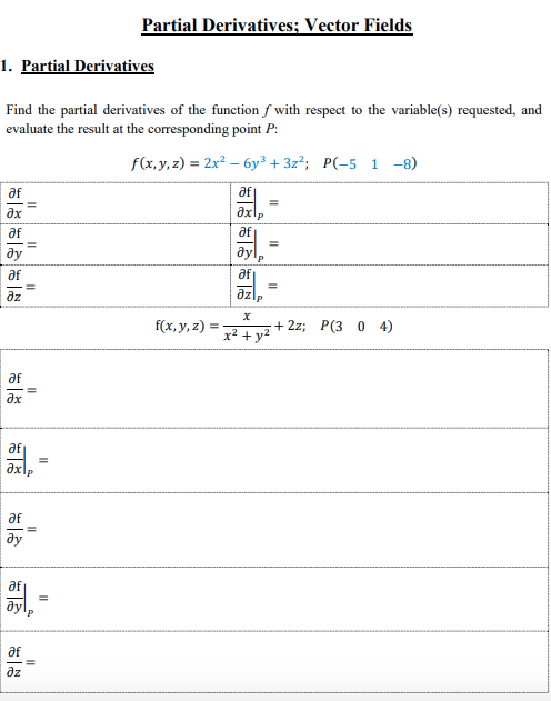 Solved Partial Derivatives; Vector Fields 1. Partial | Chegg.com