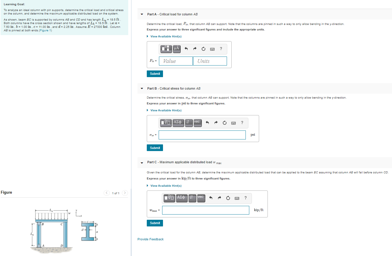 Solved Learning Goal: Part A - Critical load for column AB | Chegg.com
