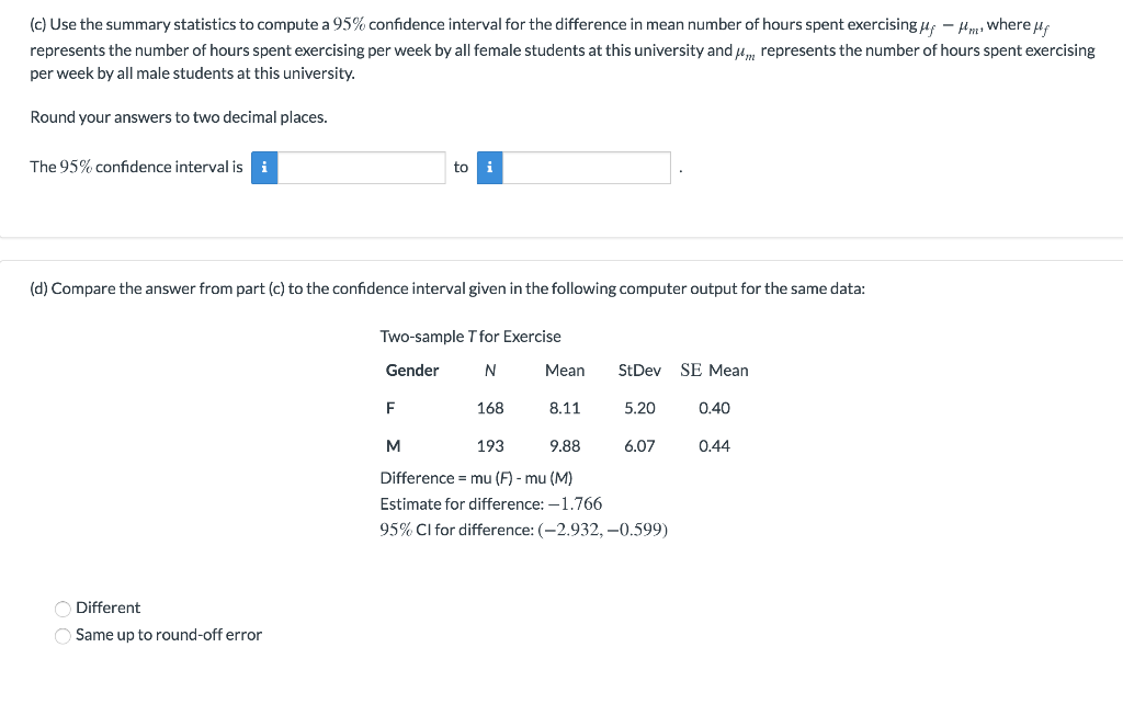 Solved Who Exercises More: Males or Females? The datset | Chegg.com
