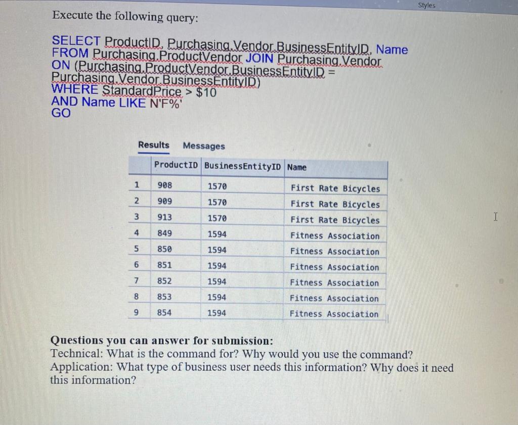 Solved Execute the following query: SELECT ProductlD, | Chegg.com