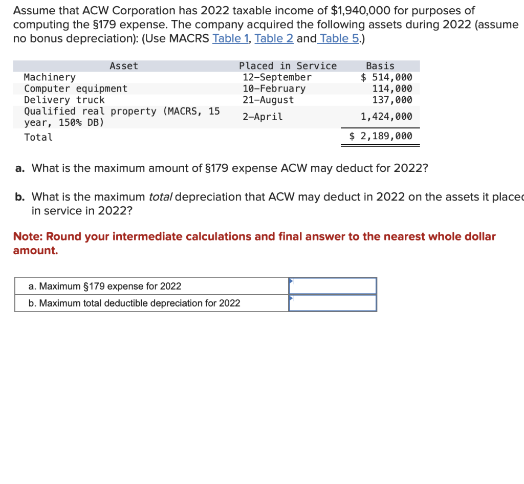 Solved Assume that ACW Corporation has 2022 taxable income | Chegg.com