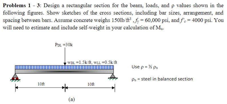 Solved Problems 1 - 3: Design a rectangular section for the | Chegg.com