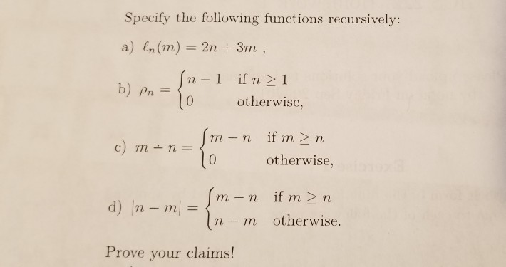 Solved Specify the following functions recursively: a) ln(m) | Chegg.com