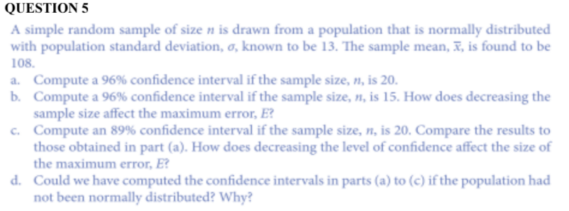 Solved QUESTION 5 A simple random sample of size n is drawn | Chegg.com