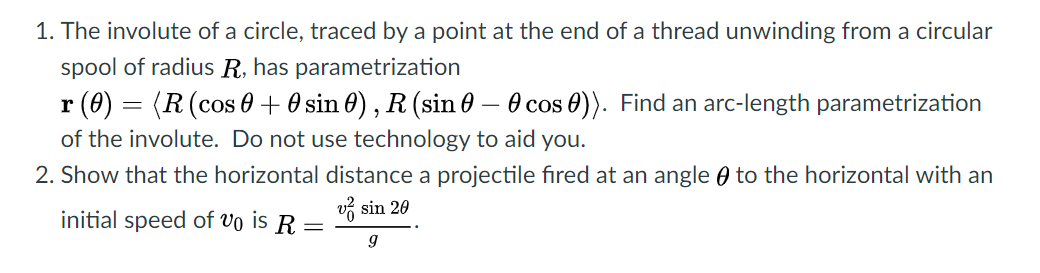 Solved 1. The involute of a circle, traced by a point at the | Chegg.com