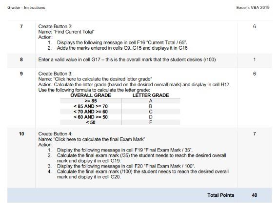 Solved Excel's Visual Basic for Applications Steps to | Chegg.com