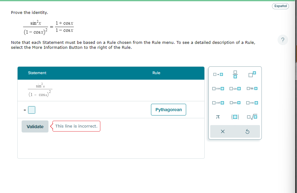 Solved Prove the identity. (1−cosx)2sin2x=1−cosx1+cosx Note | Chegg.com