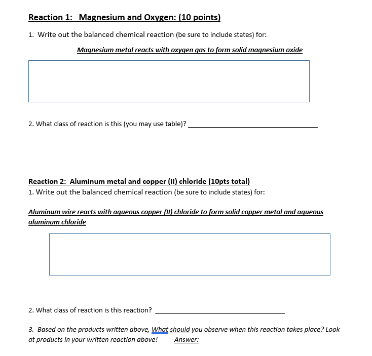 Solved Reaction 1: Magnesium and Oxygen: (10 points) 1. | Chegg.com