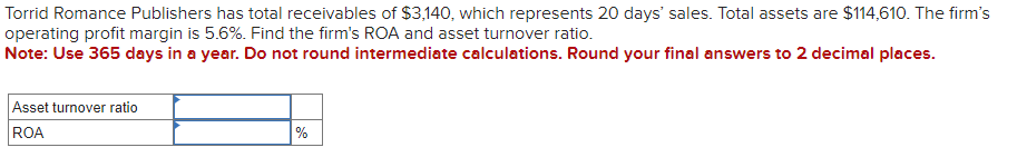 Solved Torrid Romance Publishers has total receivables of | Chegg.com