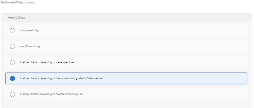 Solved Facilitated diffusion occurs Multiple Choice nto the | Chegg.com