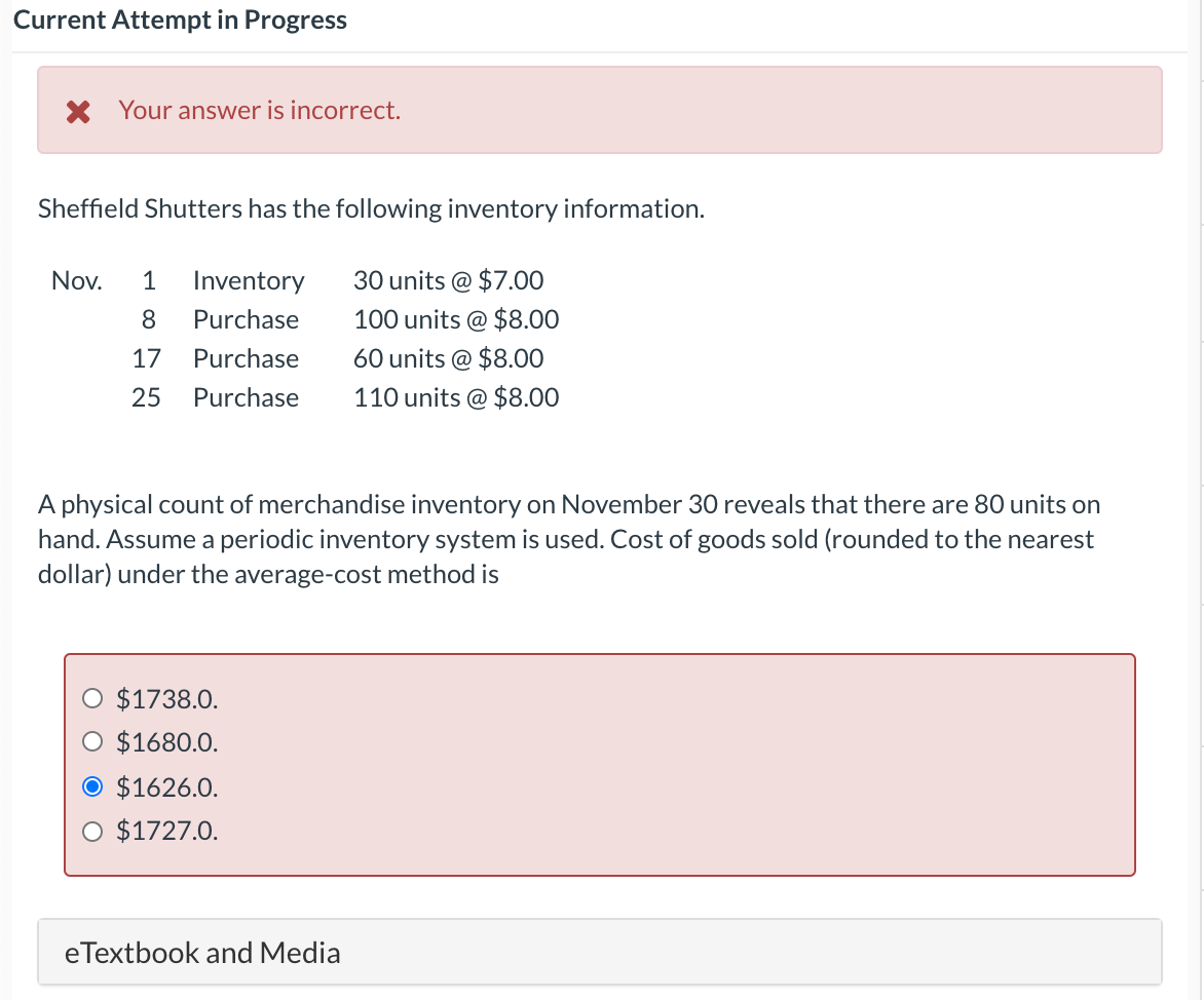 Solved Current Attempt in Progress X Your answer is | Chegg.com