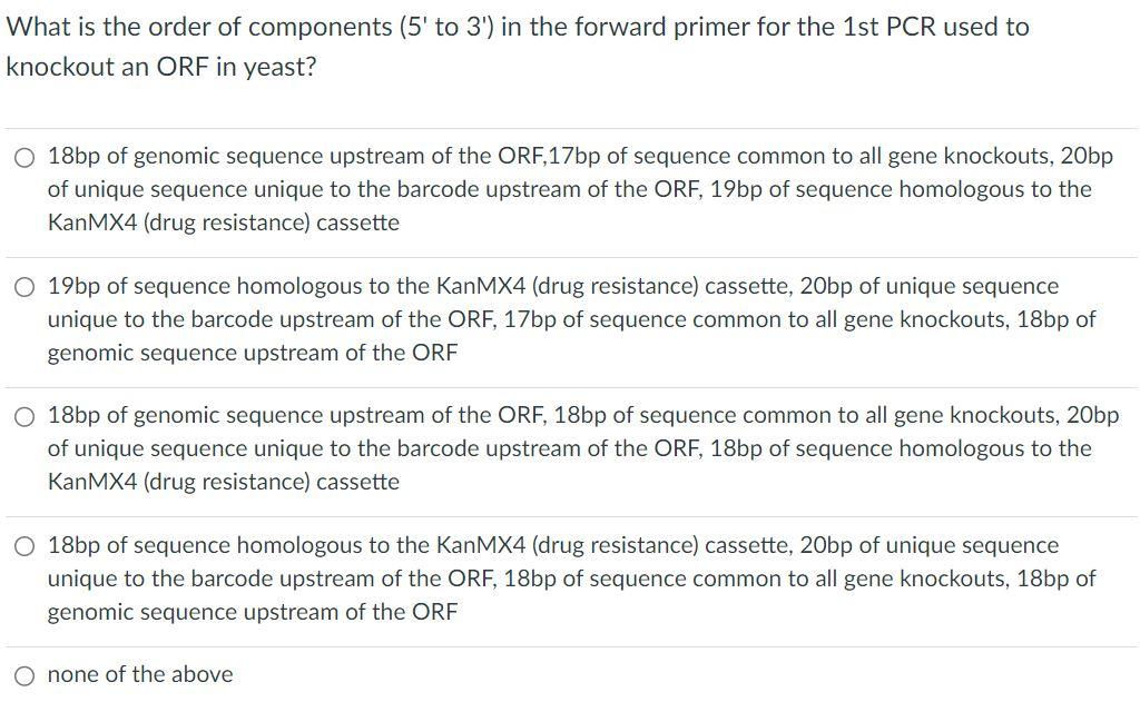 Solved What is the order of components (5′ to 3′) in the | Chegg.com