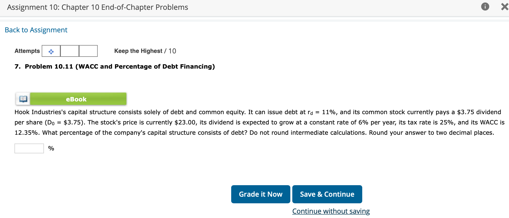 Solved Attempts Keep the Highest / 10 7. Problem 10.11 (WACC | Chegg.com