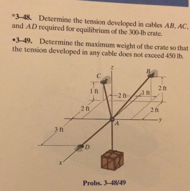 Solved Determine the tension developed in cables AB, AC, and | Chegg.com
